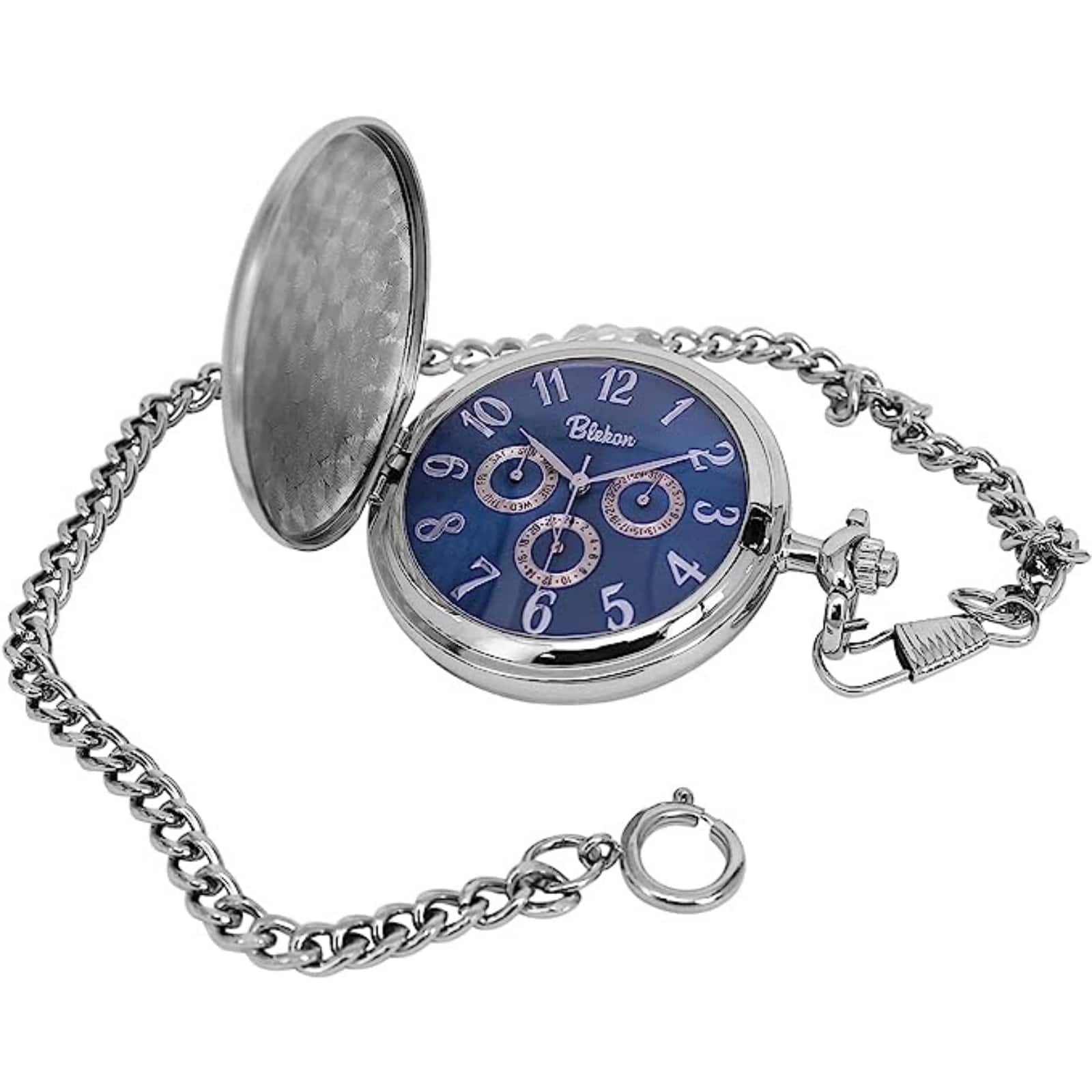 Blekon Classic Quartz Pocket Watch with Chain, Arabic & Roman Numerals ...