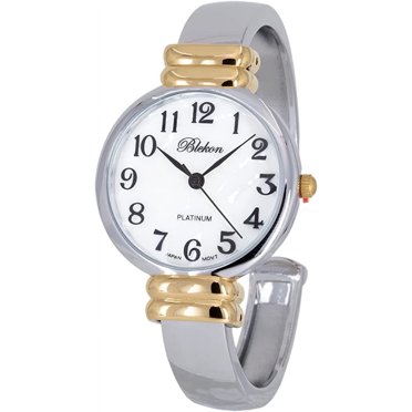 Geneva Gold Metal Crystal Band Large Face Women's Bangle Cuff Watch ...