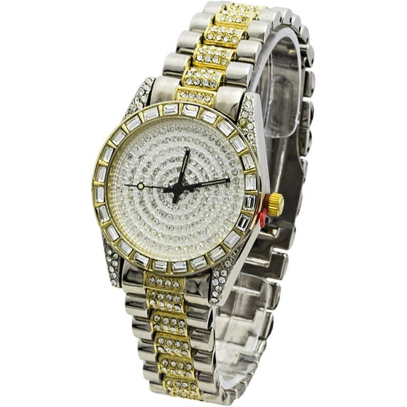 Blekon Unisex Adult Bling Watch - Iced-Out Oblong Design, Quartz Analog ...