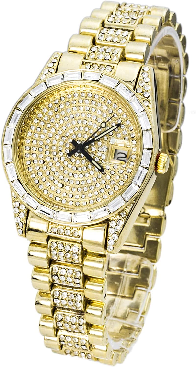 Blekon Unisex Adult Crystal Bling Watch - Iced-Out Oblong Design ...