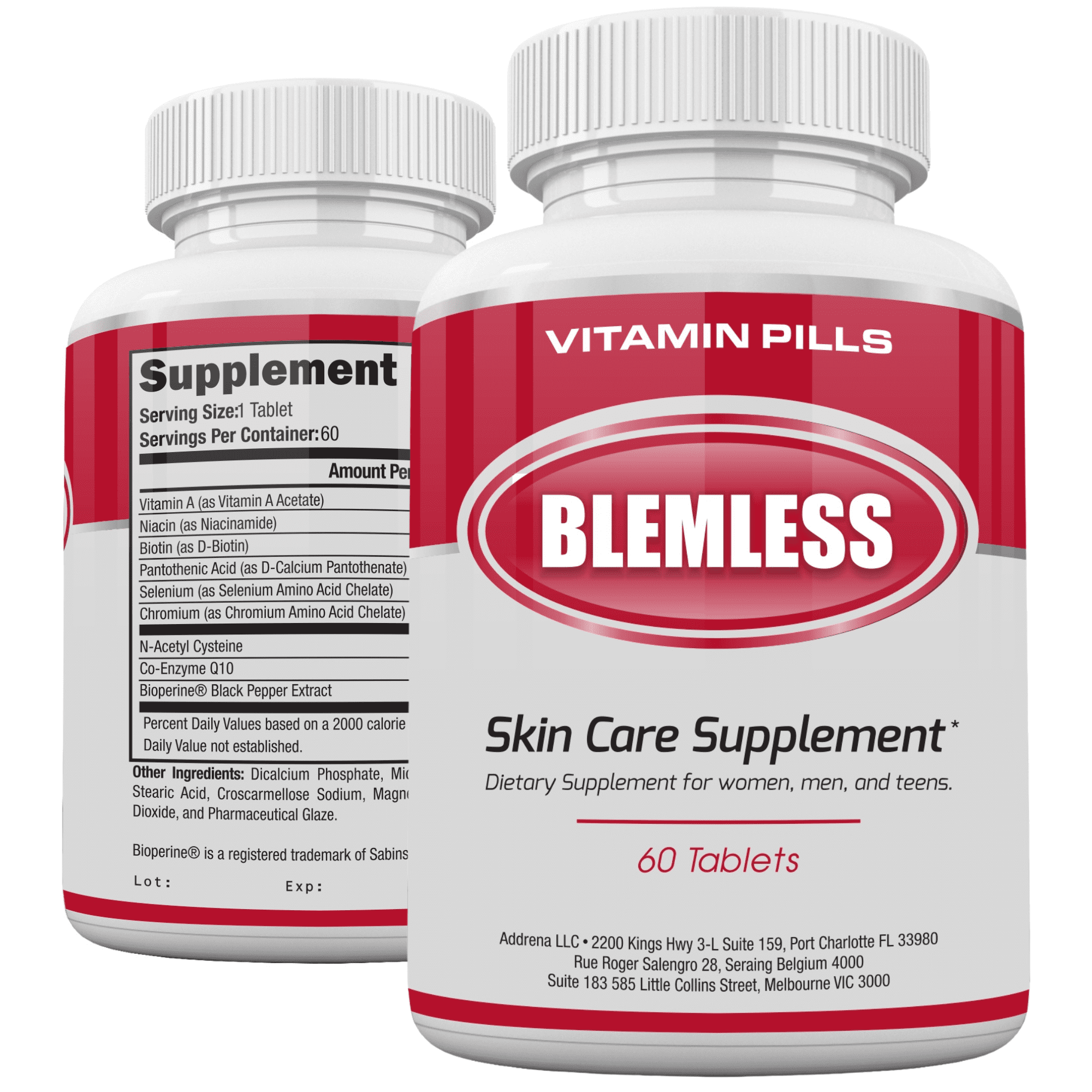 Blemless Skin Care Supplement Acne Pills with Vitamin B5, Vitamin A ...