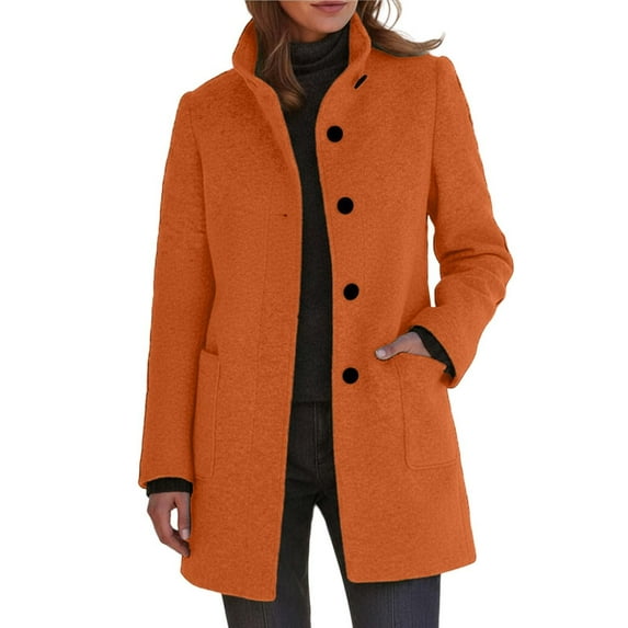 Blend Coat Button Front Long Sleeve Overcoat With Stand Collar For ...