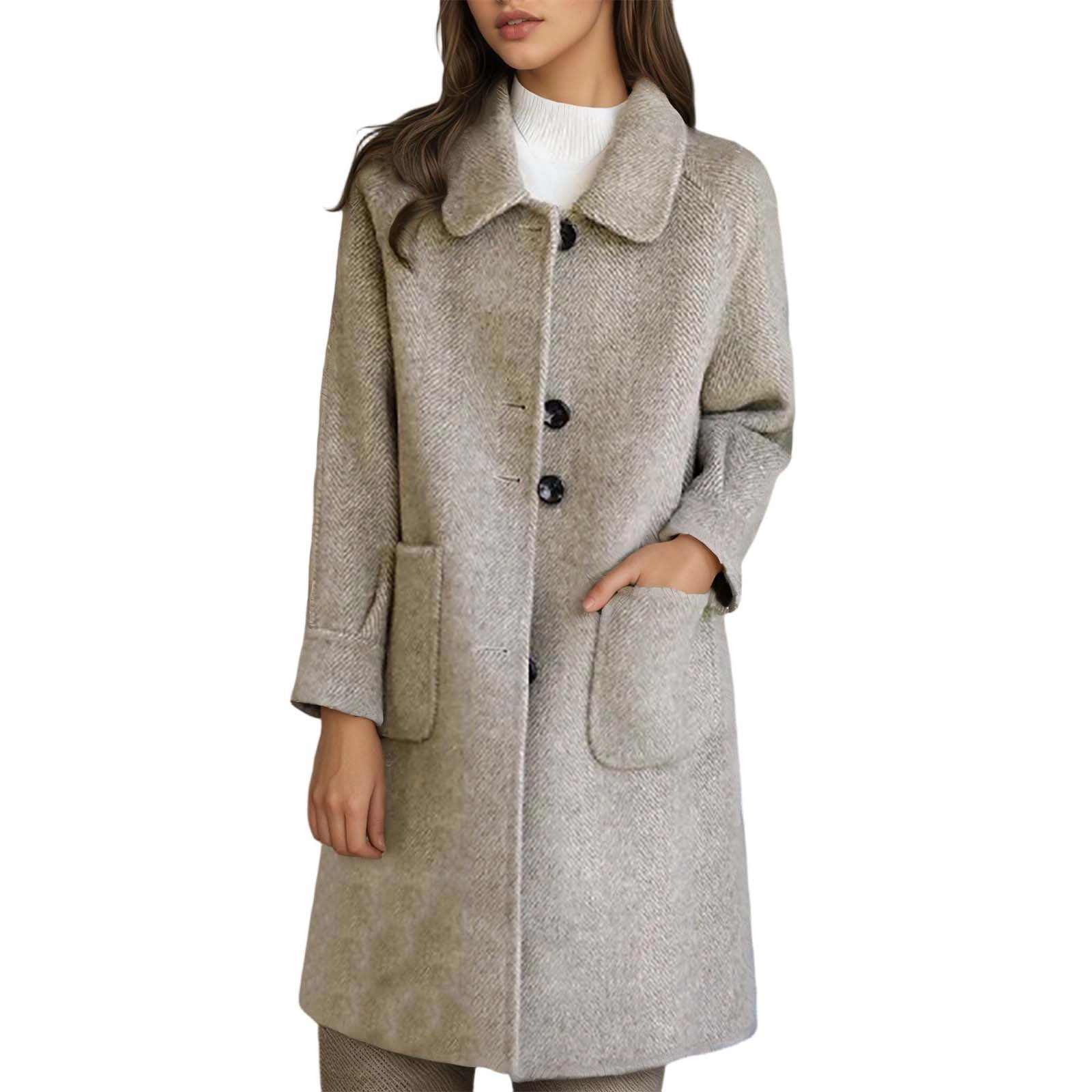Blend Coat Winter Long Trench Warm Thick Fit Double Elegant Outerwear ...