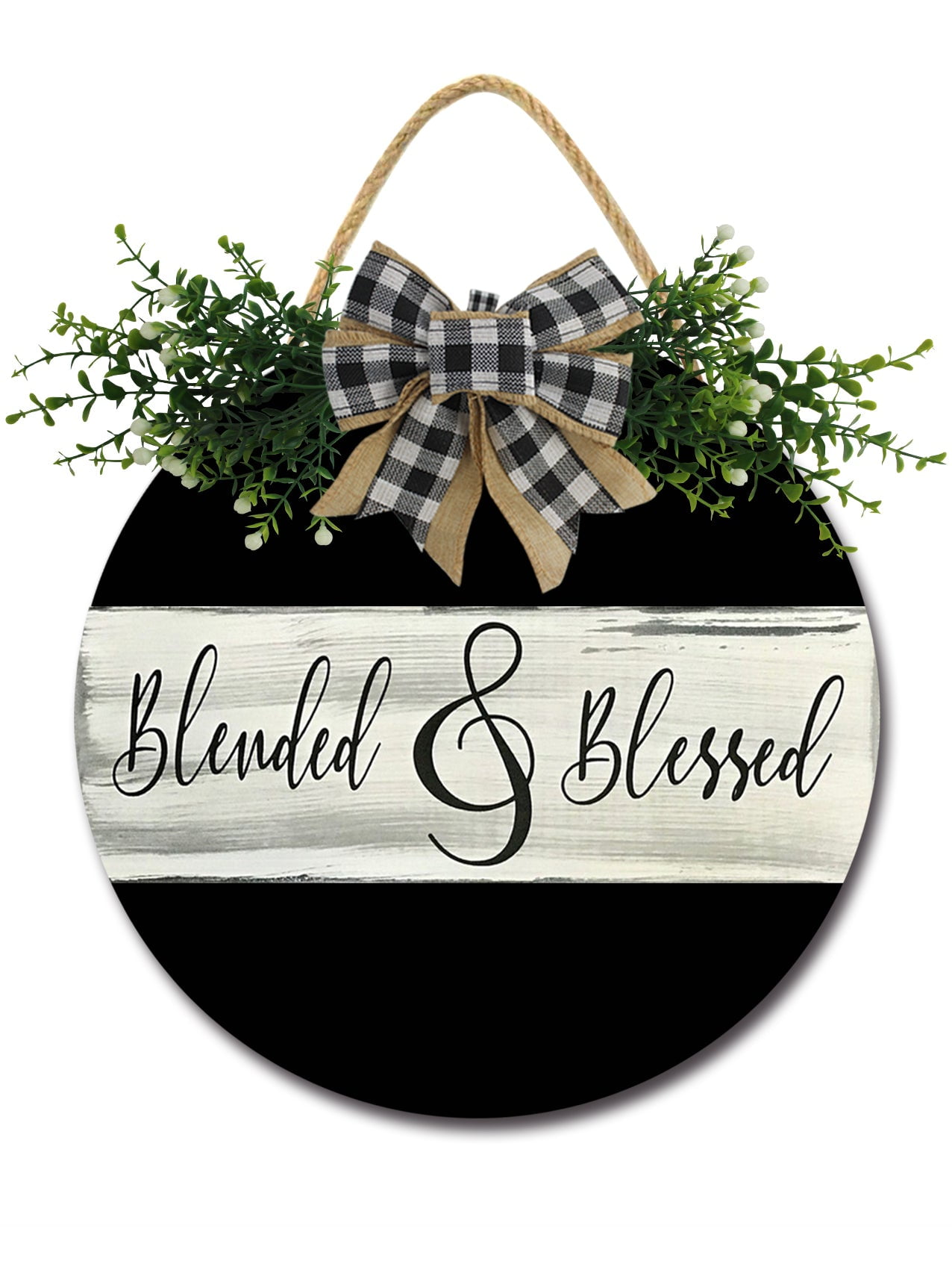 Blended And Blessed Sign Front Door Porch Decorations, Round Rustic ...