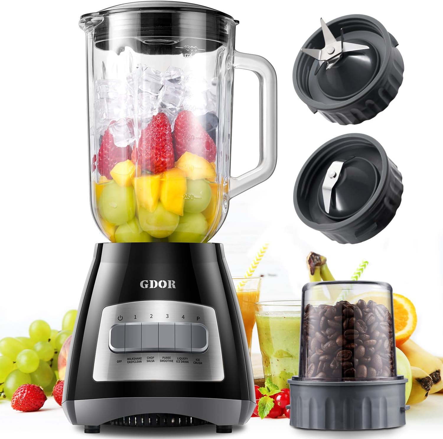 Blender, 52 Oz Glass Jar, Multi-Function Kitchen Blender & Grinder ...