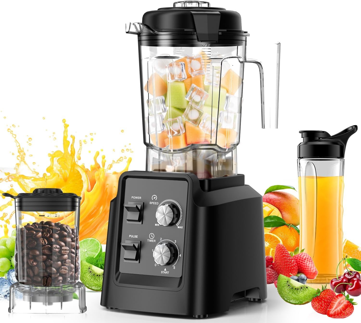 Blender, Blender for Smoothies with 68Oz. Pitcher, 27Oz. Grinder and ...