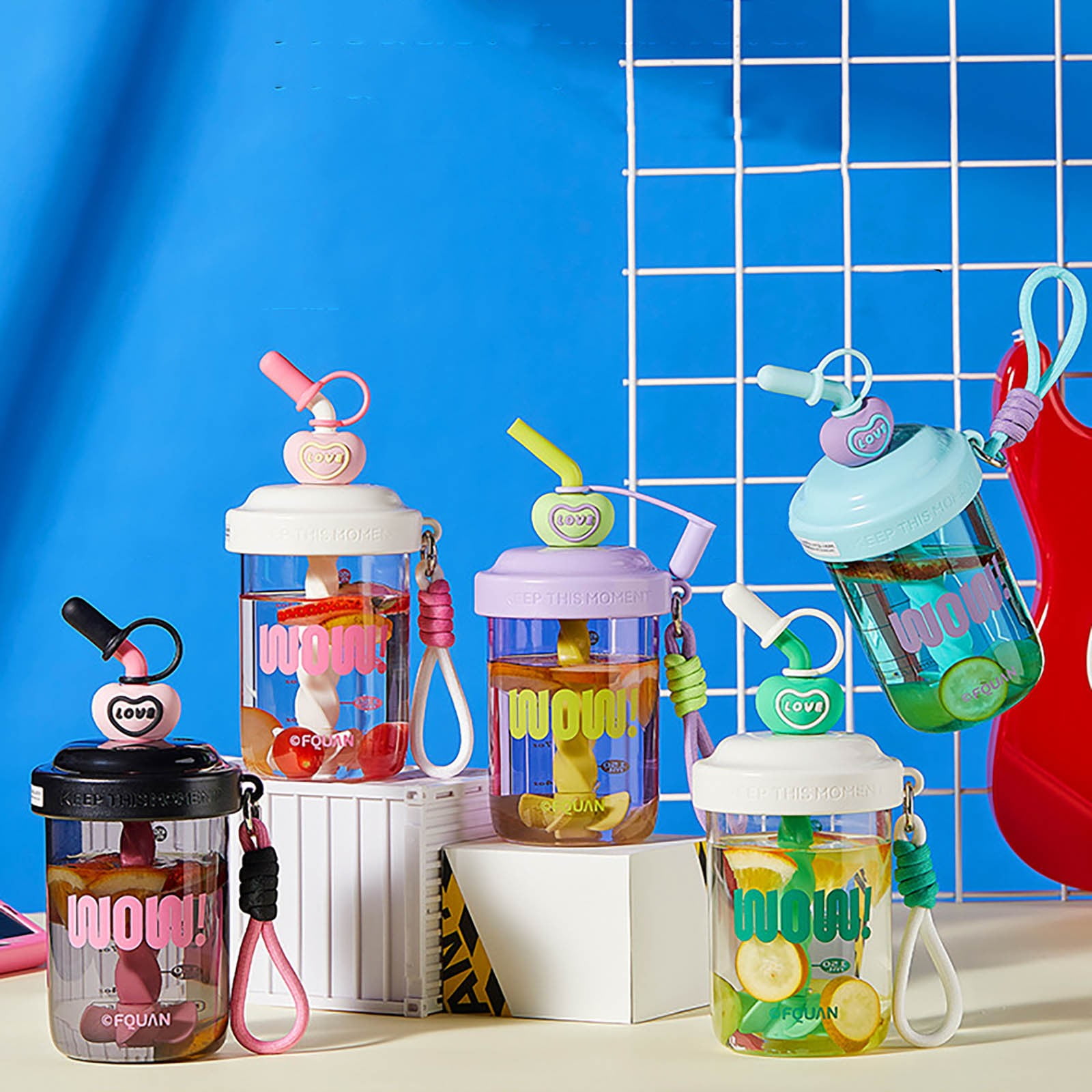 Blender Plastic Water Bottle with Straw Stirring Cup for Coffee Protein ...
