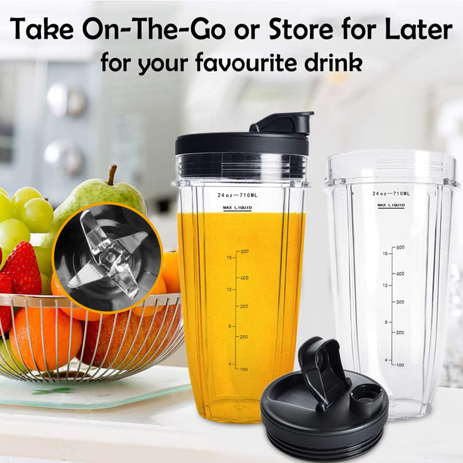 Blender Replacement Parts for Ninja 24oz Cups with Lids 7 Fins ...