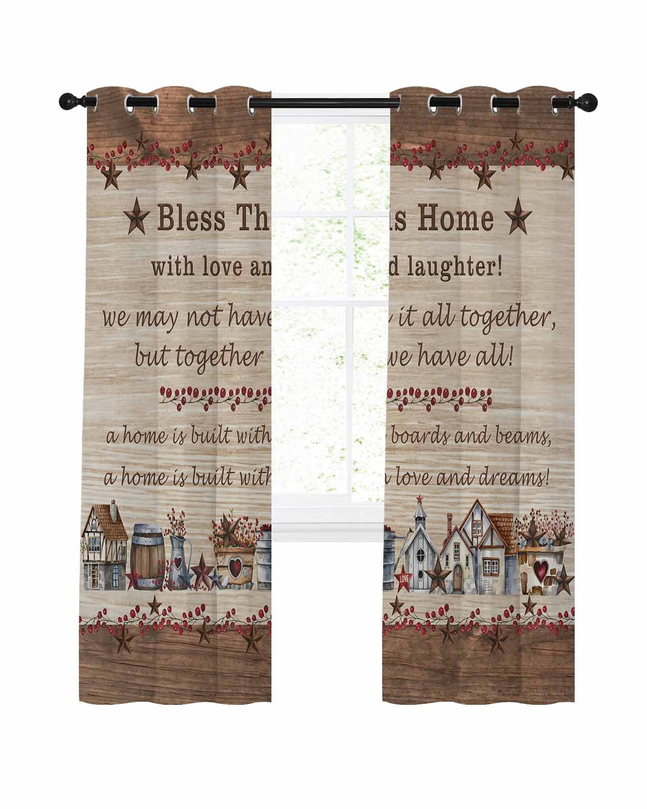 Bless This Blackout Curtains 96 Inch Length Home Farmhouse Country Star ...