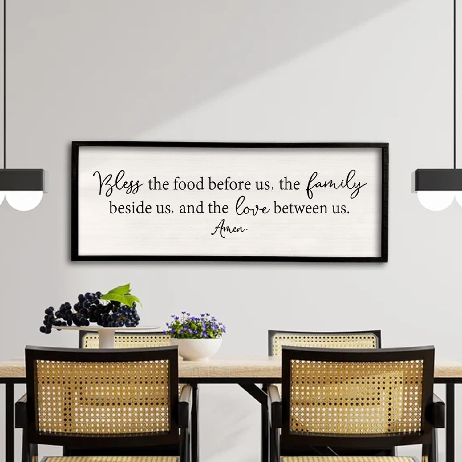 Bless the Food Before Us Sign Wall Decor 24''×10'' Farmhouse Dining Room Wall Decor Framed Wood ...