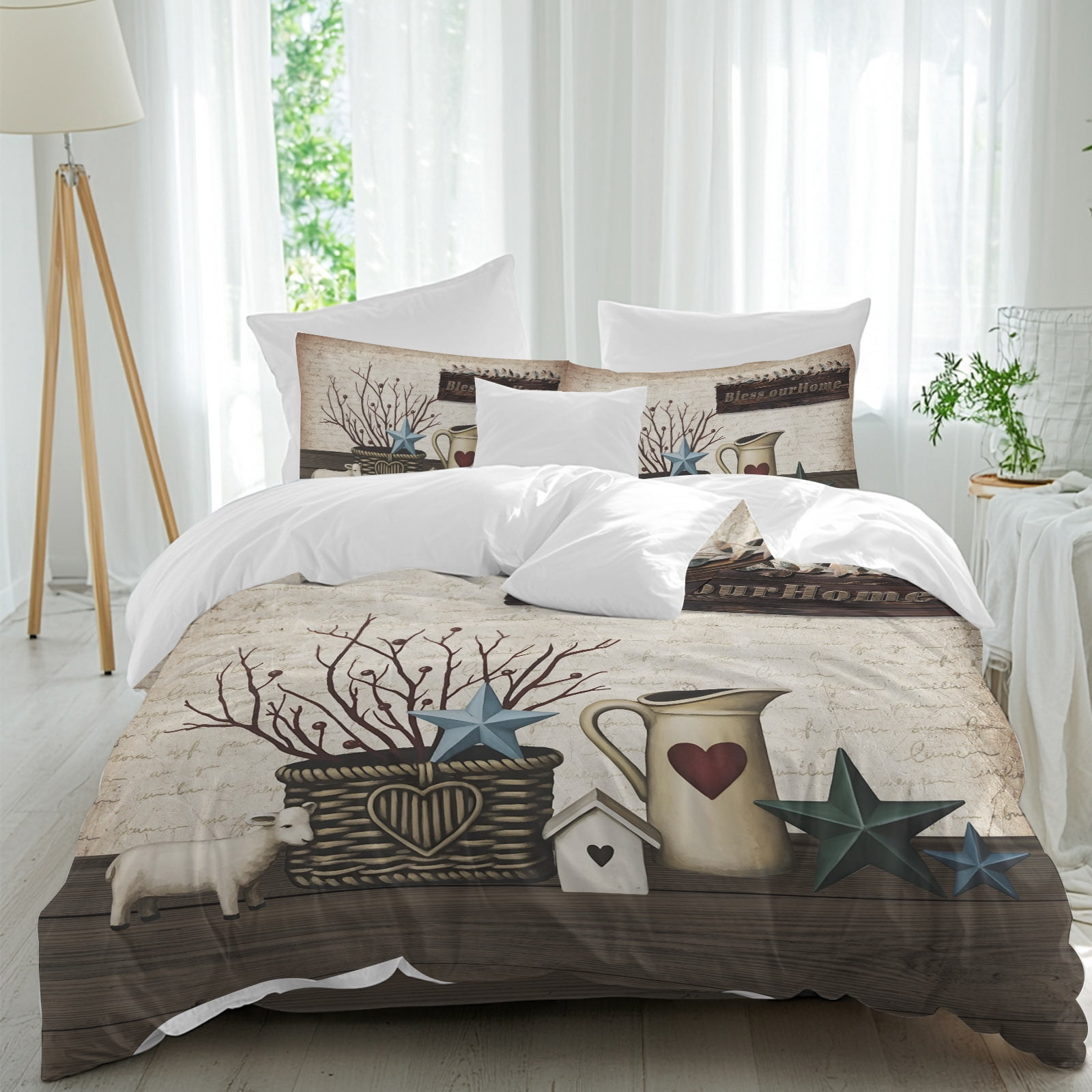 Bless Our Home 4 Piece Duvet Cover Set Queen Size Blue Star Sheep ...