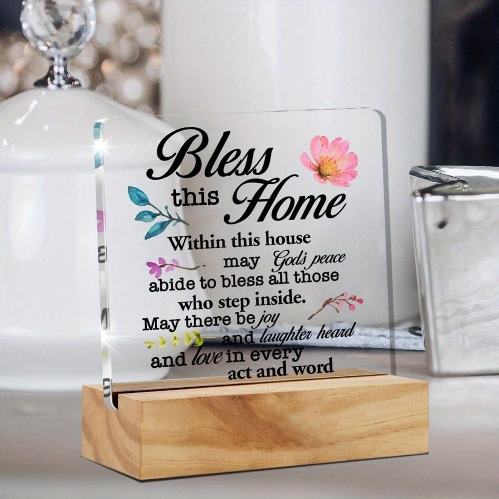 "Bless This Home" Acrylic Desk Plaque With Wood Stand - Religious Home ...