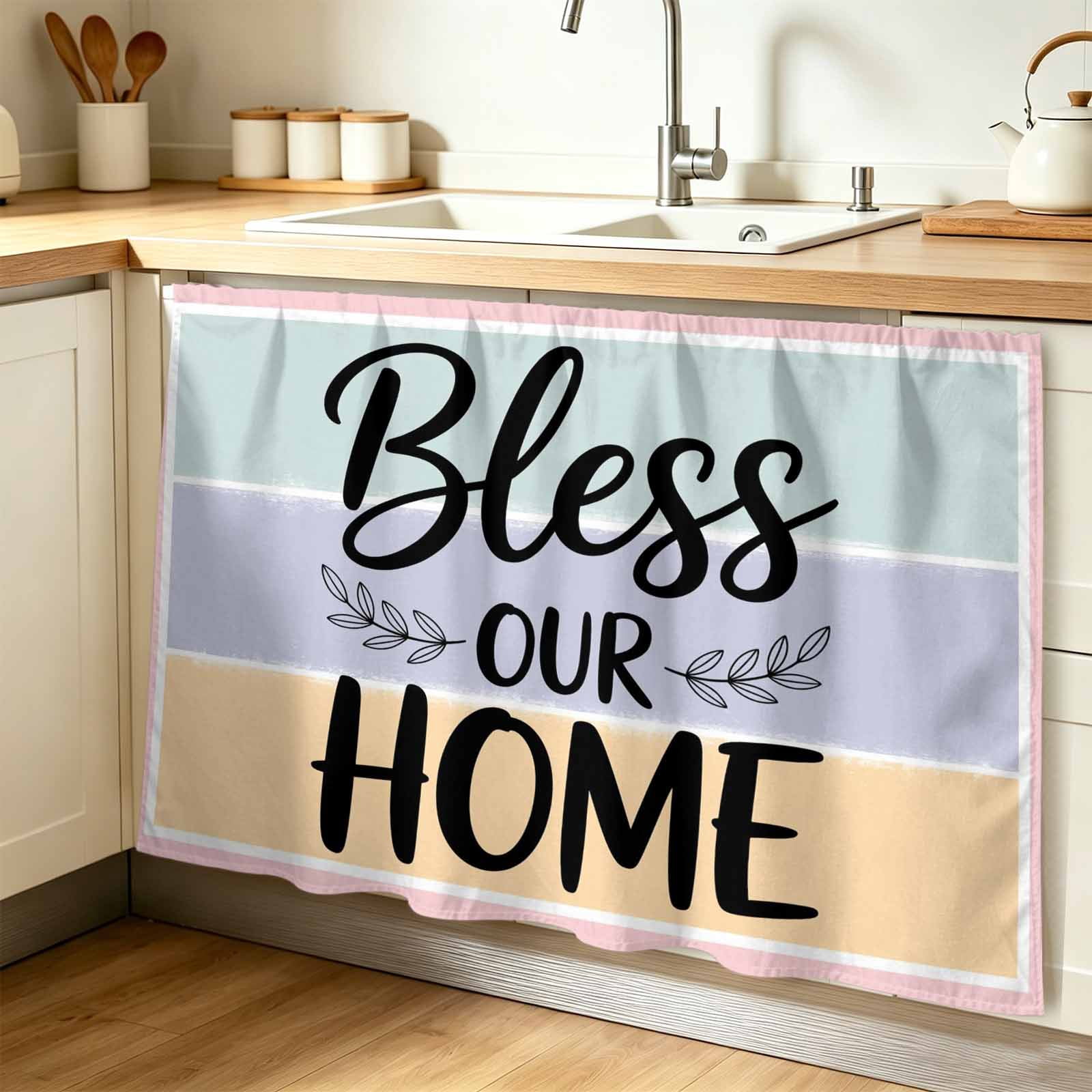 Bless Our Home Cabinet Curtain, Leaf Color Block Stripe Sink Skirt for ...