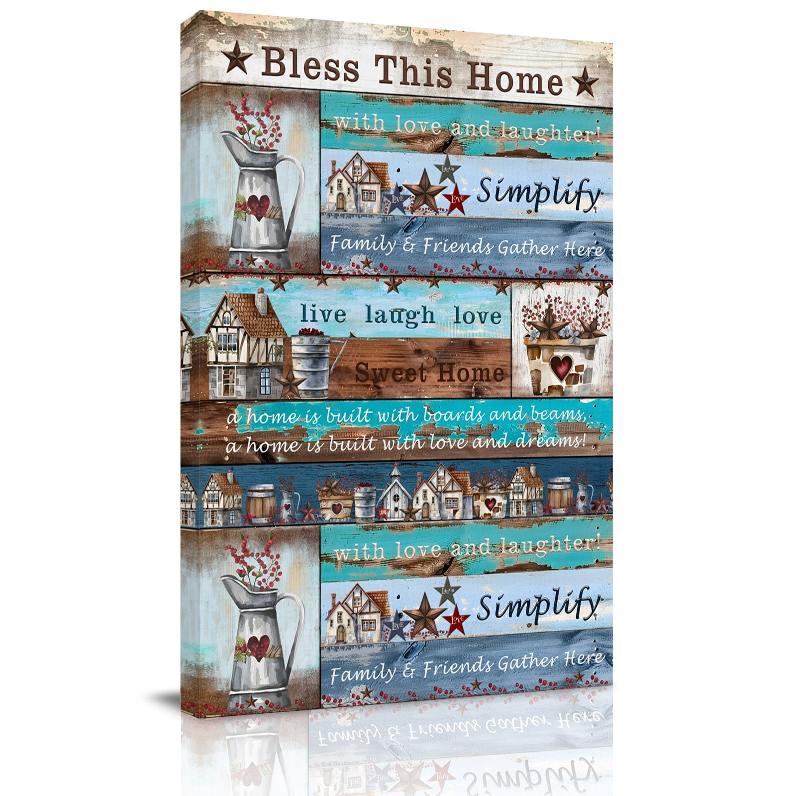 Bless This Home Canvas Wall Art for Living Room, Farmhouse American ...
