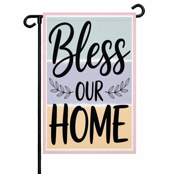 Bless Our Home Garden Flag 28x40 Inch Leaf Color Block Stripe Double ...