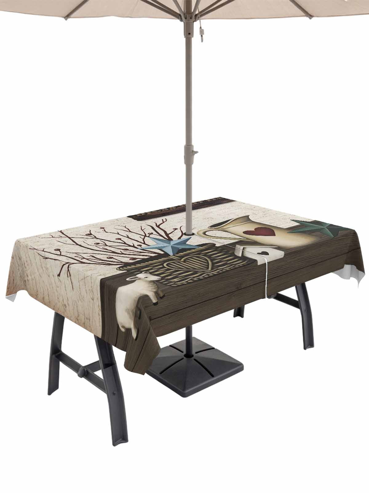 Bless Our Home Rectangle Outdoor Tablecloth with Umbrella Hole Blue ...