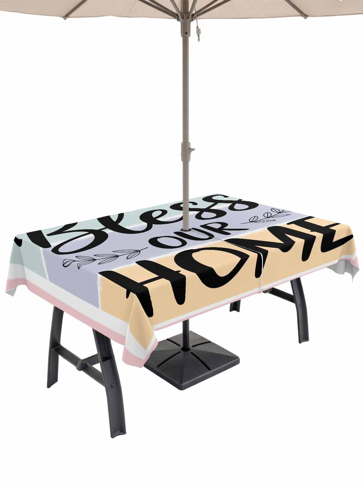 Bless Our Home Rectangle Outdoor Tablecloth with Umbrella Hole Leaf ...