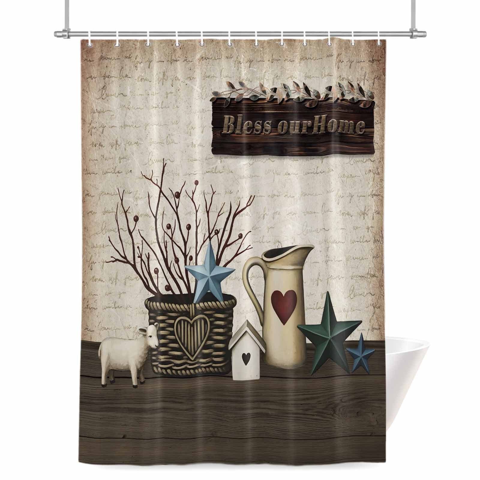 Bless Our Home Shower Curtains for Bathroom, Blue Star Sheep Branch ...