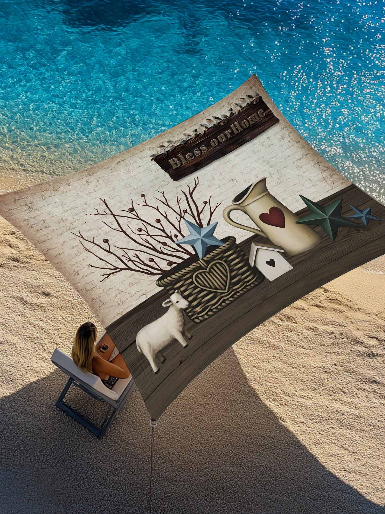 Bless Our Home Sun Shade Sail 14' x 18', Blue Star Sheep Branch Vintage ...