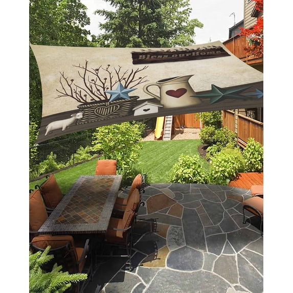 Bless Our Home Sun Shade Sail 8'X10' Blue Star Sheep Branch Pots ...