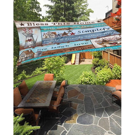 Bless This Home Sun Shade Sail 8'X10' Farmhouse American Country Wood ...