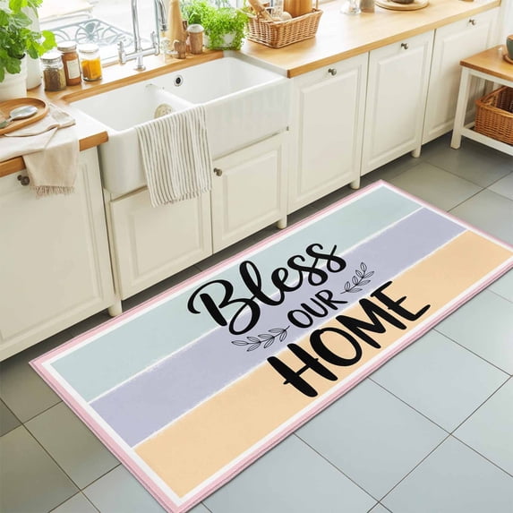Bless Our Home Words Rectangle Rug 2'x6' Green Purple Yellow Stripe ...