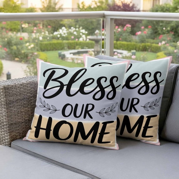 Bless Our Home Words Waterproof Throw Pillow Covers Set of 2 Green ...