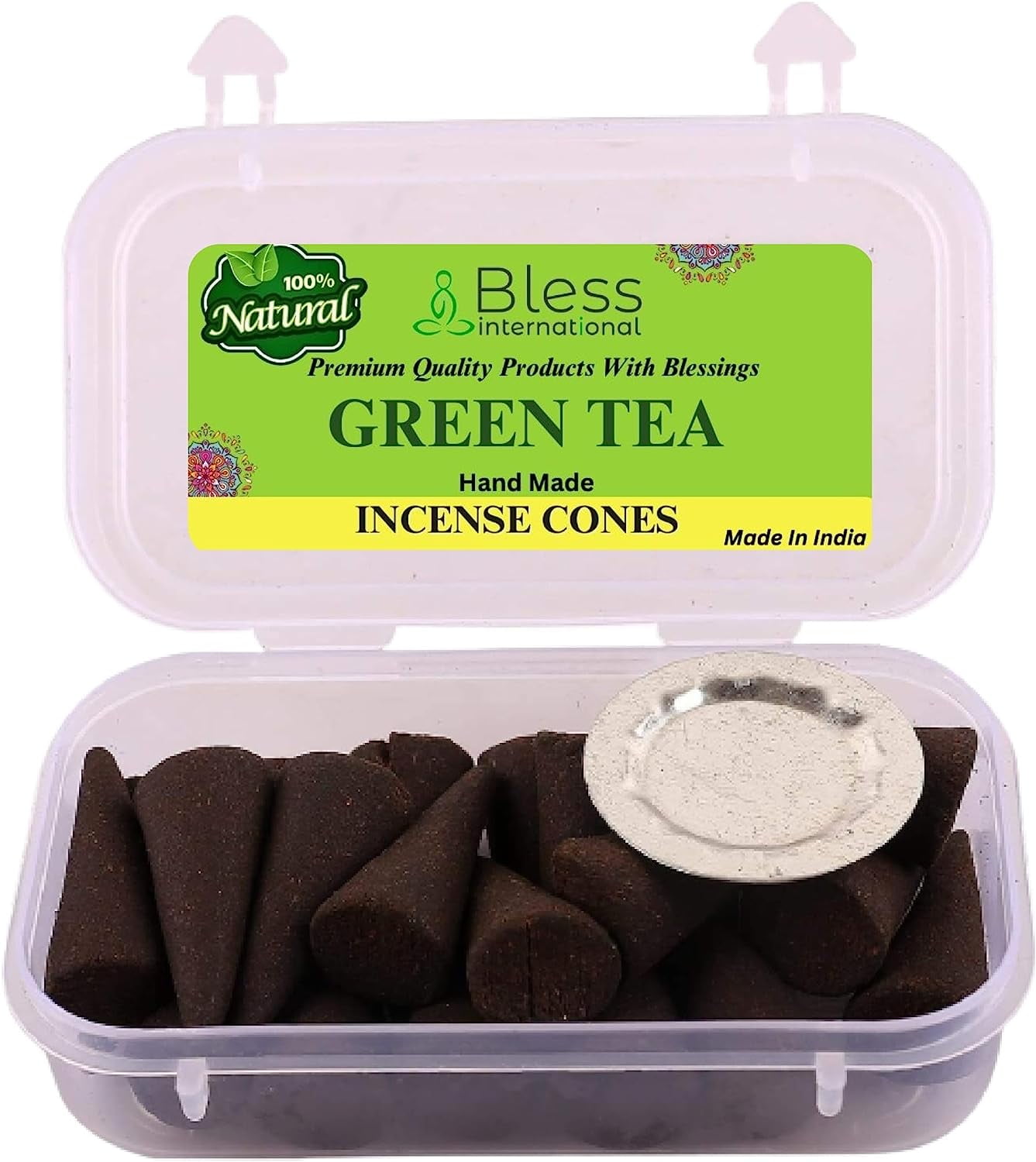Bless International Green-Tea 100%-Natural-Incense-Cones Handmade-Hand ...