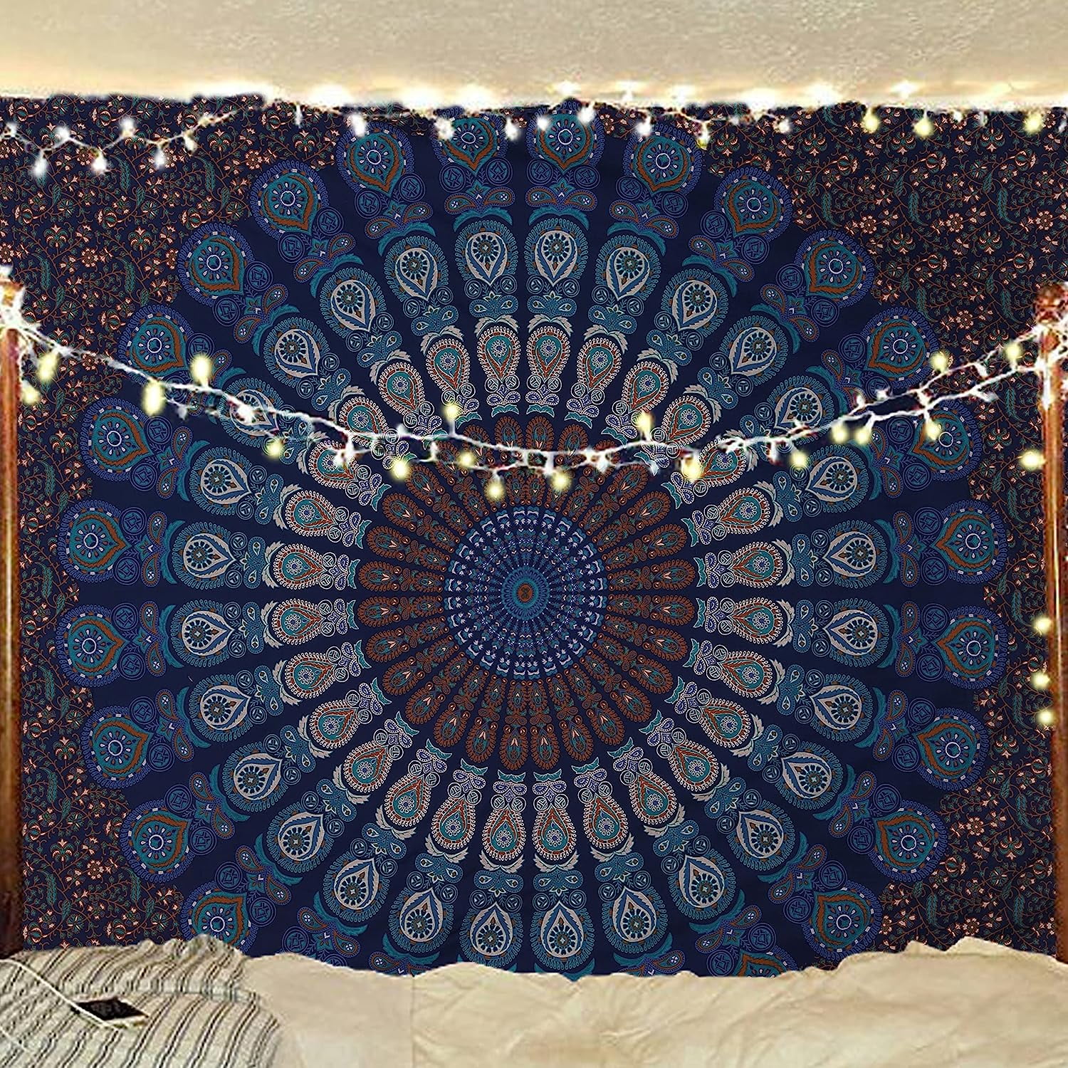 Bless International King Size Peacock Mandala Tapestry, Blue Green ...