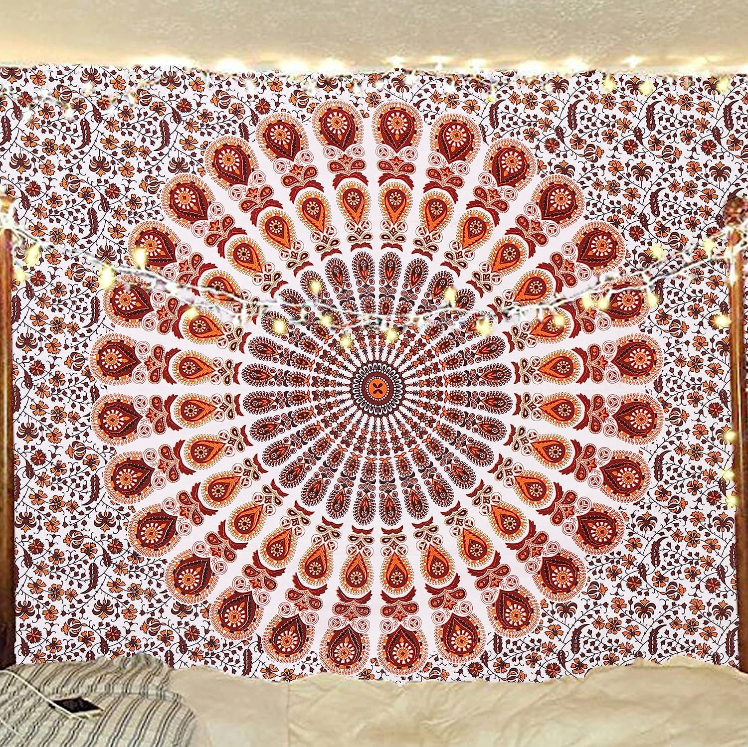 Bless International Indian hippie Bohemian Psychedelic Golden Blue Peacock Mandala Wall hanging ...