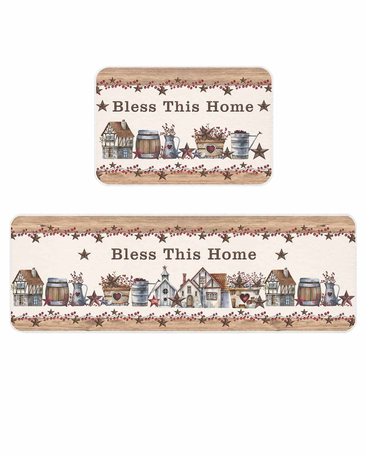 Bless This Kitchen Mats for Floor 2 Piece, Home Farmhouse Country Star ...