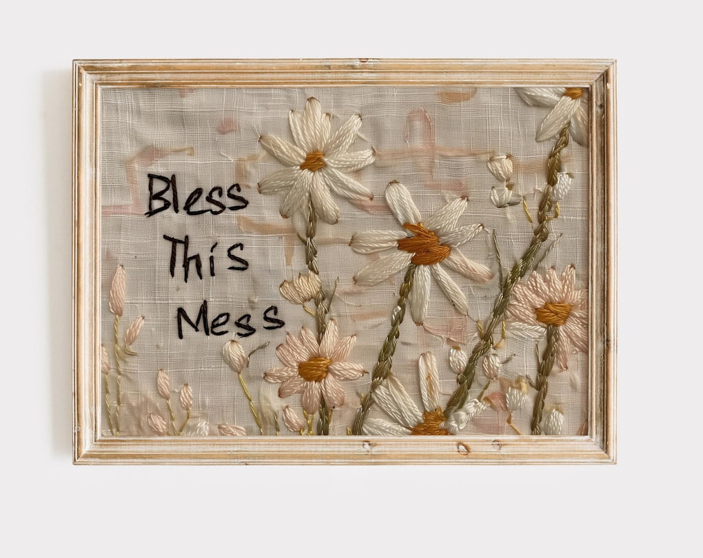 Bless This Mess Boho Wall Art Prints Trendy Wall Hanging Embroidered Style Botanical Prints ...