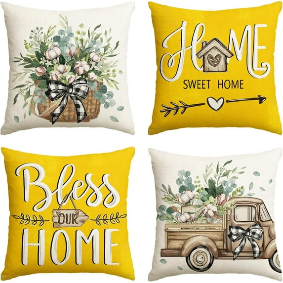 Bless Our Home Farmhouse Eucalyptus Leaves Throw Pillow Covers, 16 x 16 ...