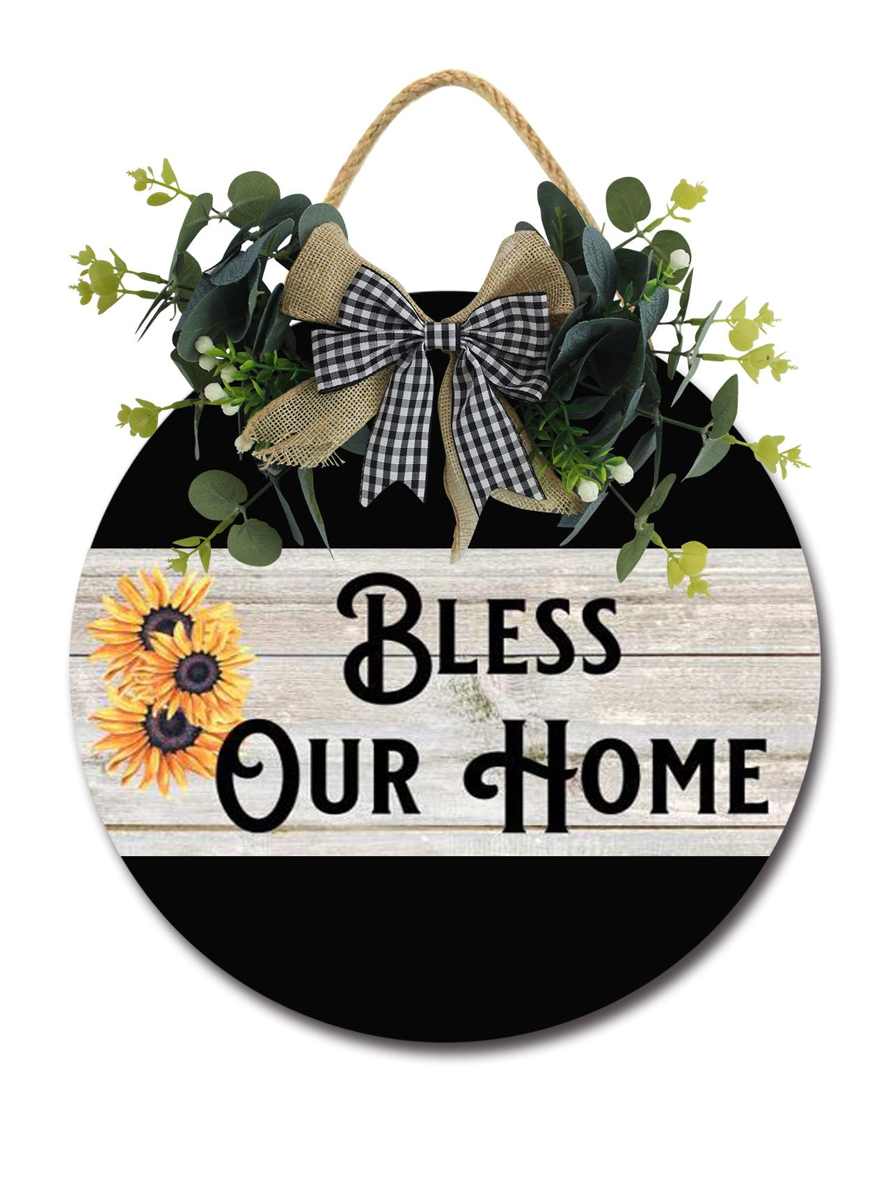 Bless Our Home Sign Front Door Porch Decorations, Round Rustic Wood ...