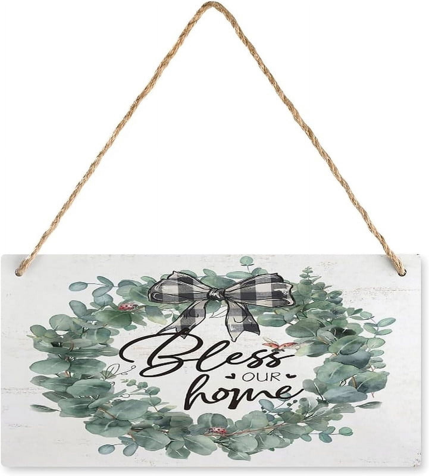 Bless Our Home Sign Wood Decor,Spring Botanical Eucalyptus Leaves ...