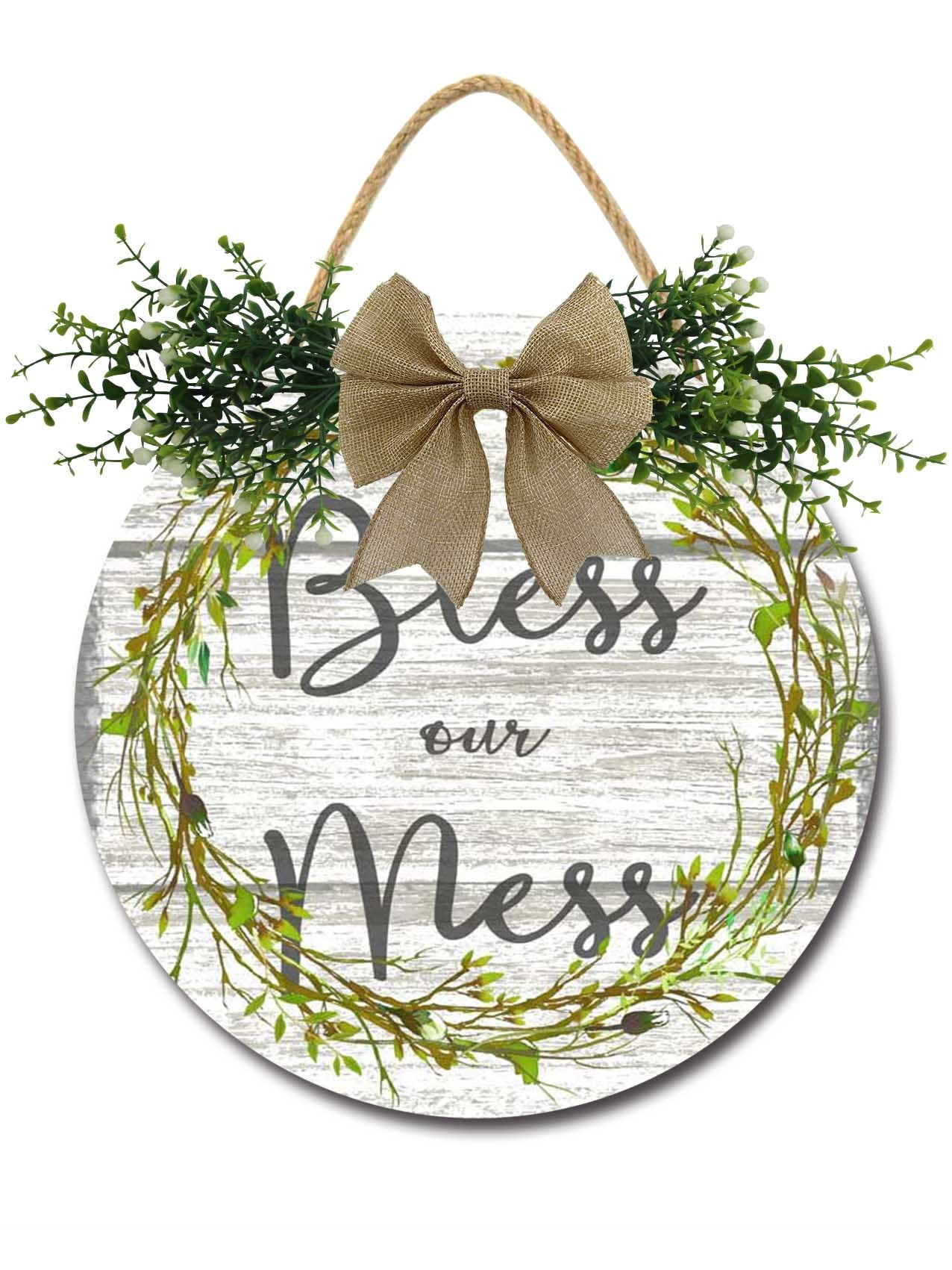 Bless Our Mess Sign Front for Door Decoration, 12 in Round Wood Wreaths ...