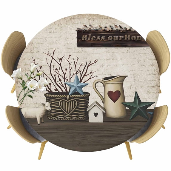 Bless OurHome Round Tablecloth, Fitted Table Cover with Elastic for 45 ...