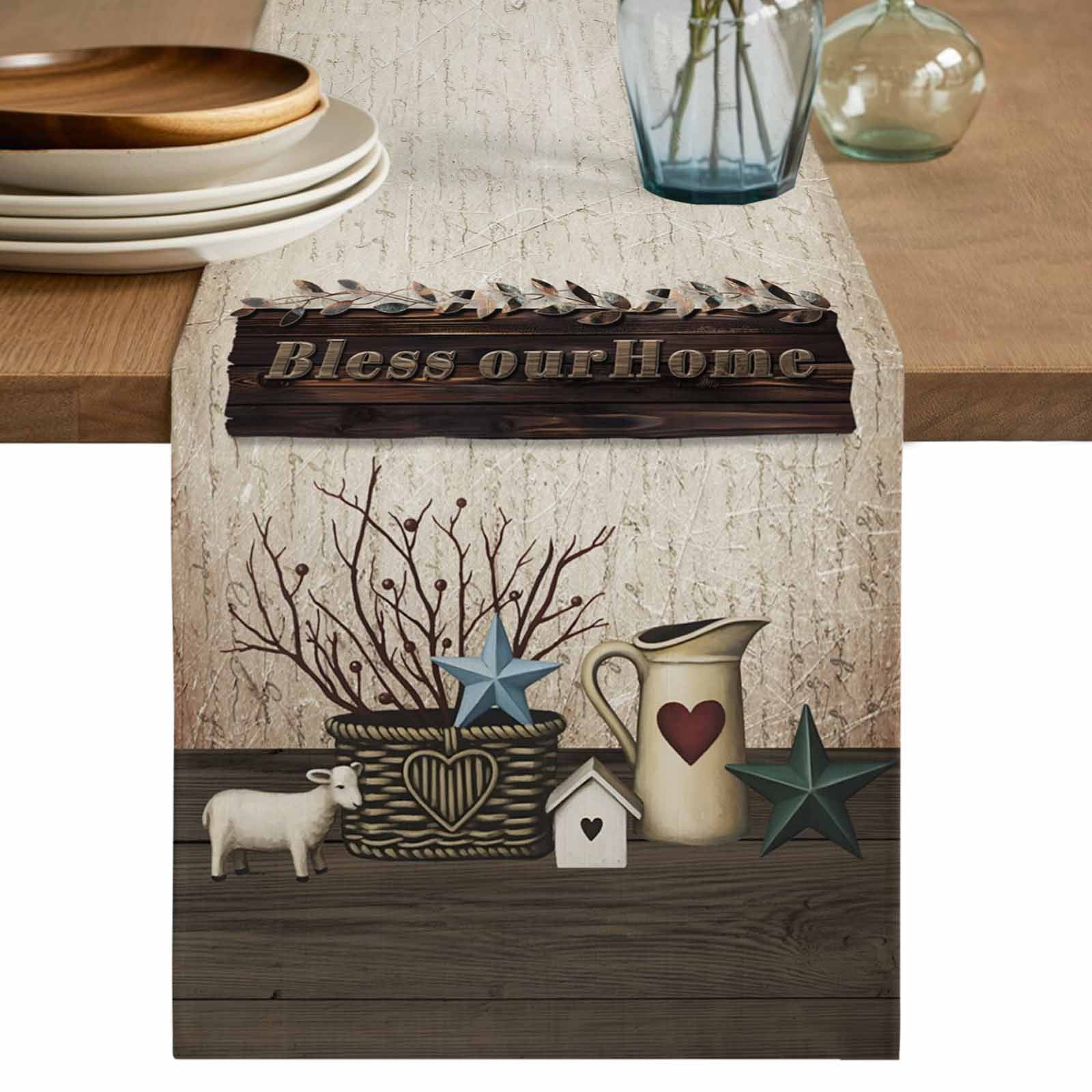 Bless OurHome Table Runner 108 Inches, Farmhouse Pots Texas Stars Retro ...