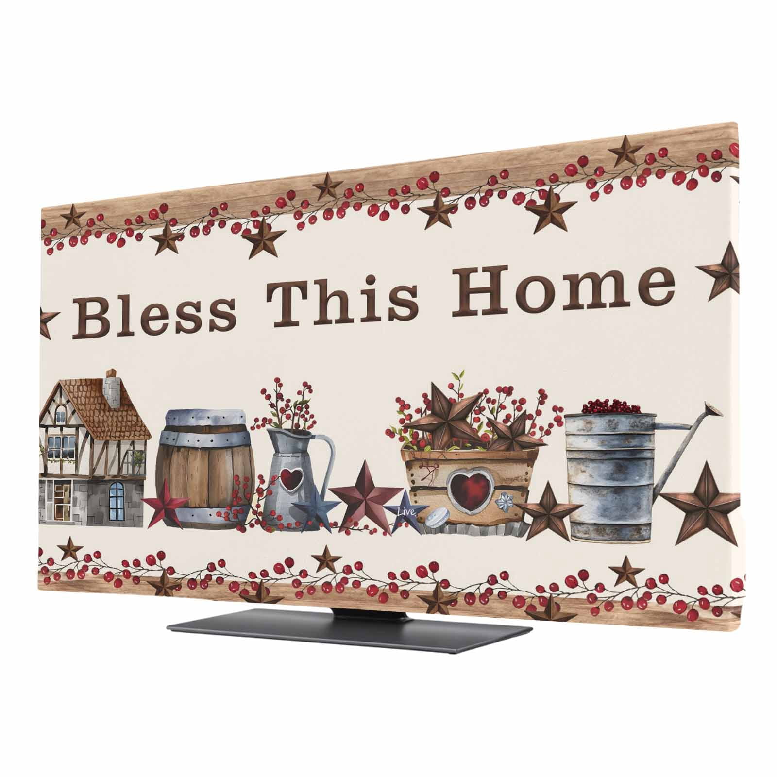 Bless This TV Dust Cover 65 Inch, Home Farmhouse Country Star Barn ...