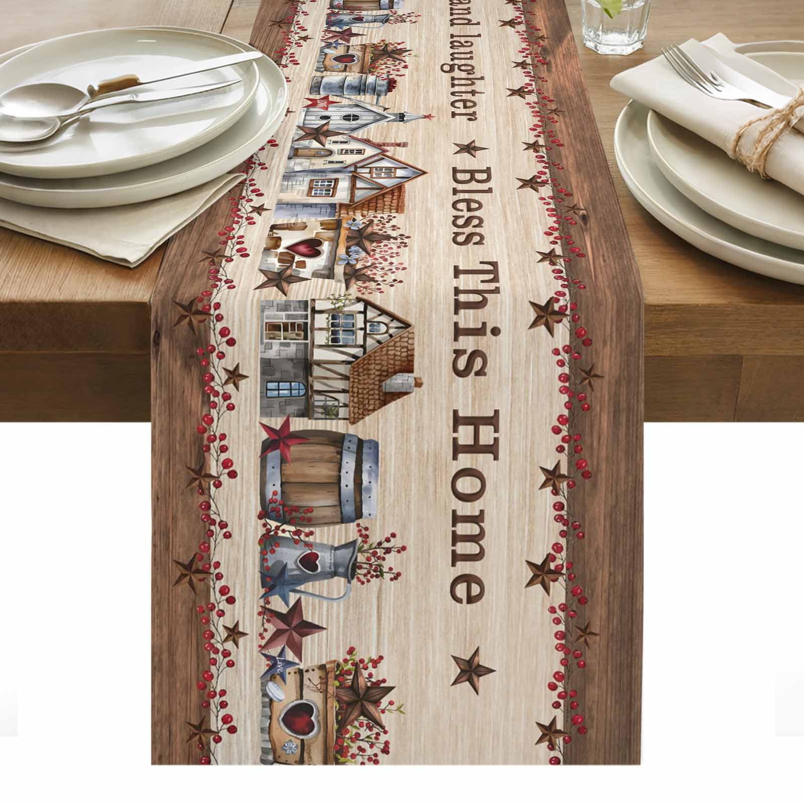 Bless This Table Runner 18 x 72 Inch, Home Farmhouse Country Star Barn ...
