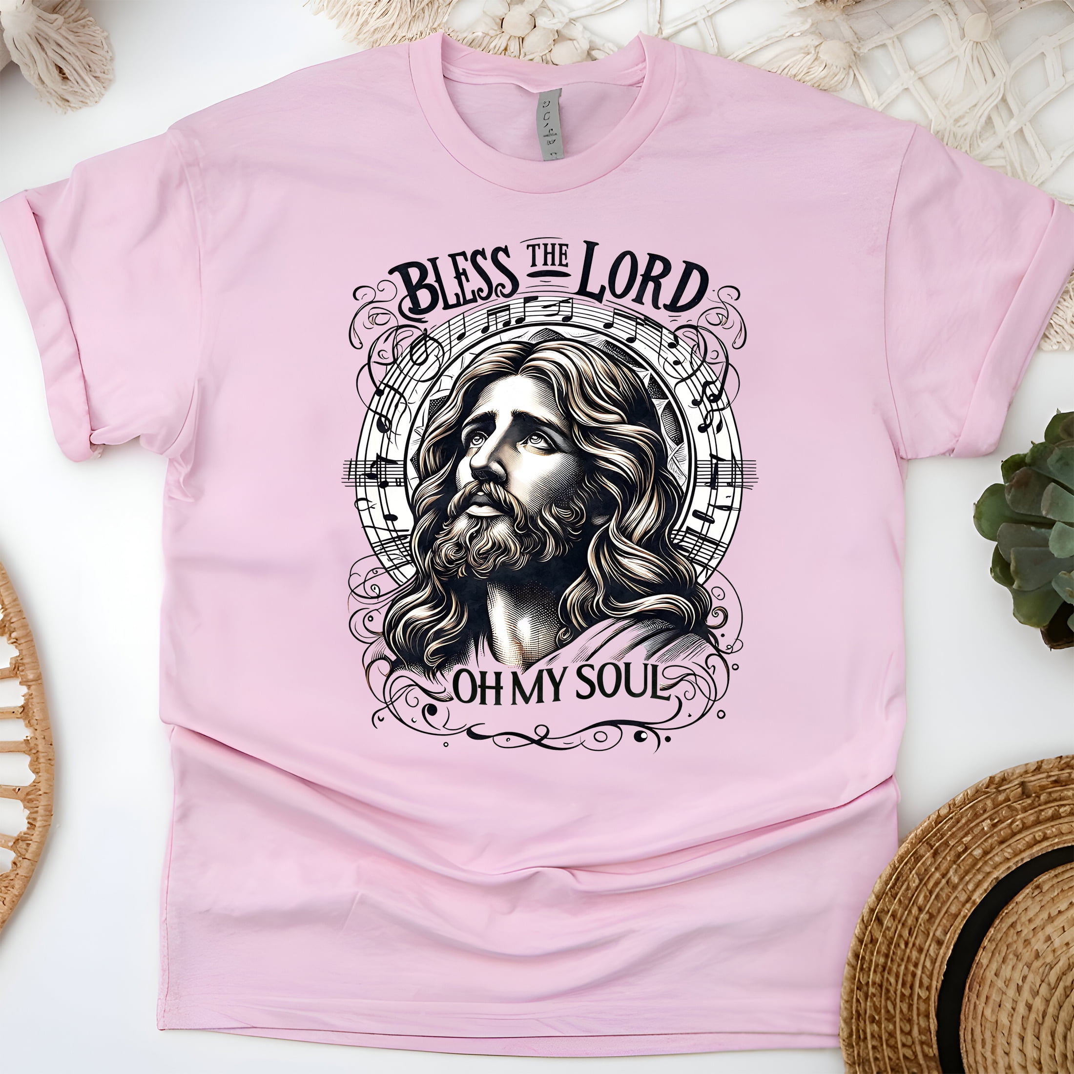 Bless The Lord Oh My Soul Jesus Christian T-Shirt , Light Pink, Size L - Walmart.com