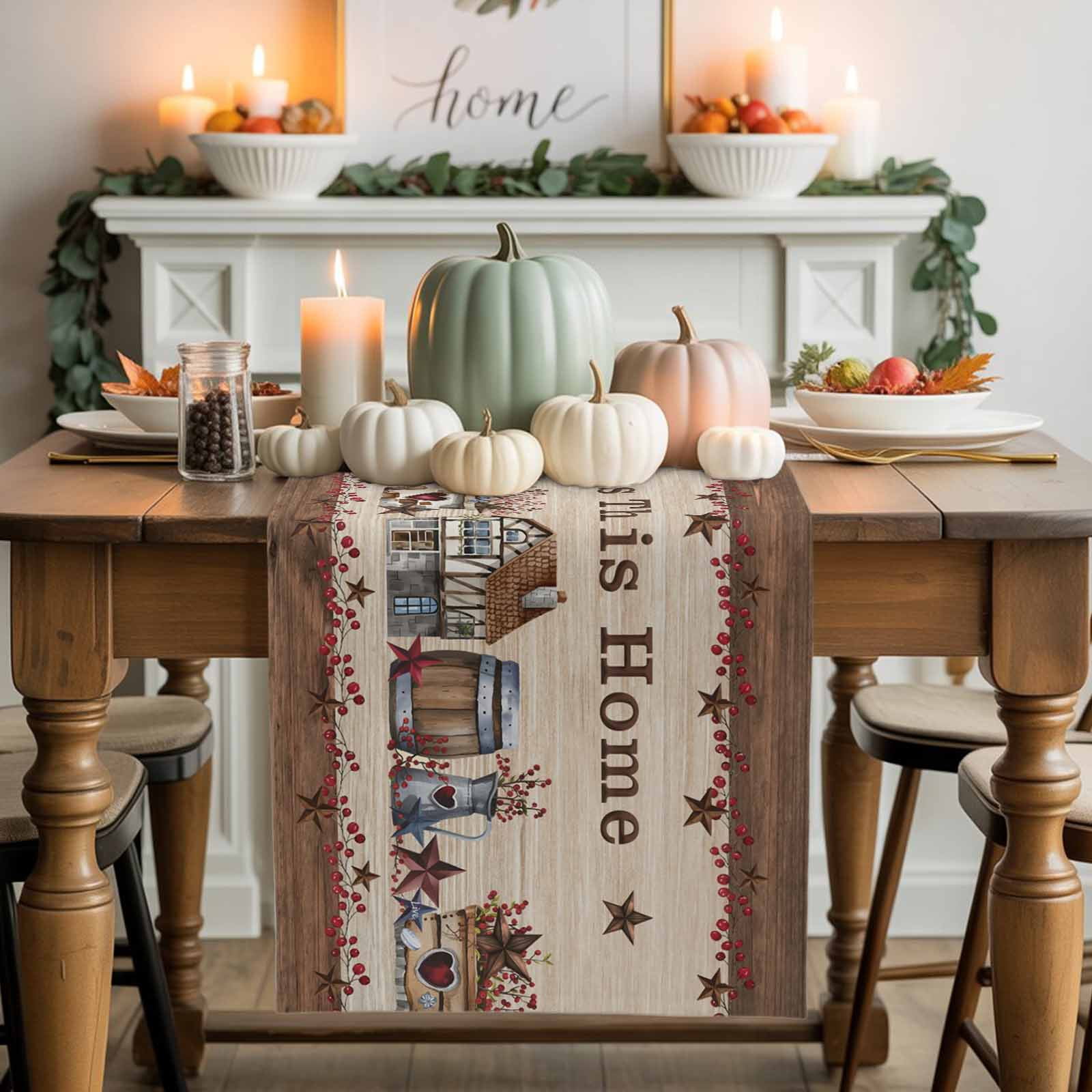 Bless This Cotton Linen Table Runner, Washable Table Runners for ...
