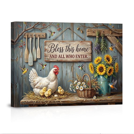 Bless This Home And All Who Enter Chicken Hummingbird Rustic Farmhouse ...