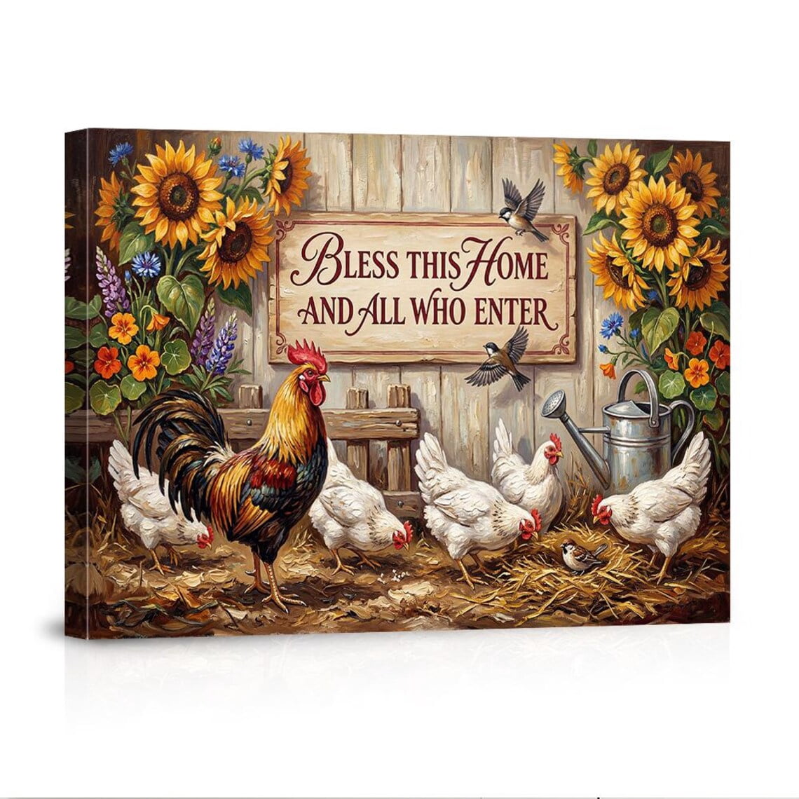 Bless This Home And All Who Enter Rooster Sunflower Rustic Farmhouse ...
