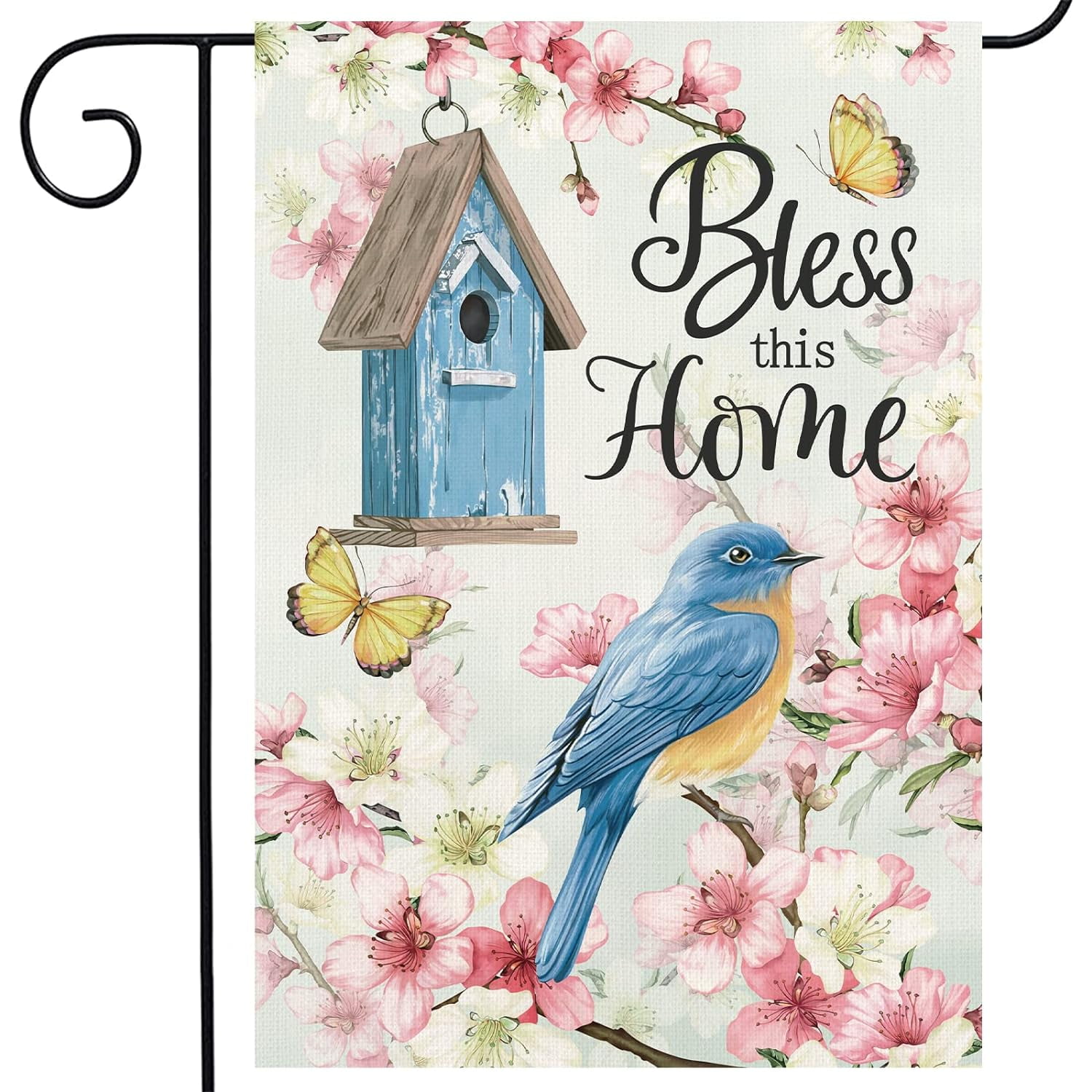 Bless This Home Cherry Blossom Birds Garden Flags Double Sided Vertical ...