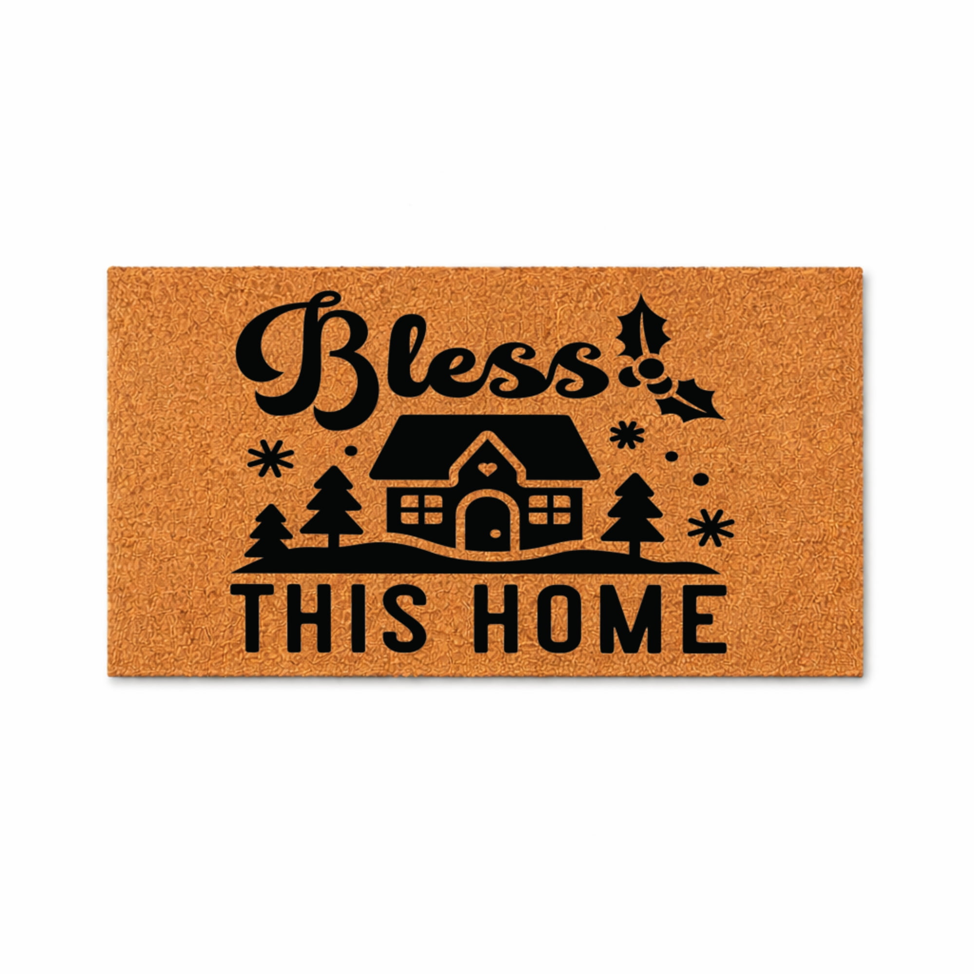 Bless This Home Doormat, Winter Welcome Mat, Rustic House Tree Design ...