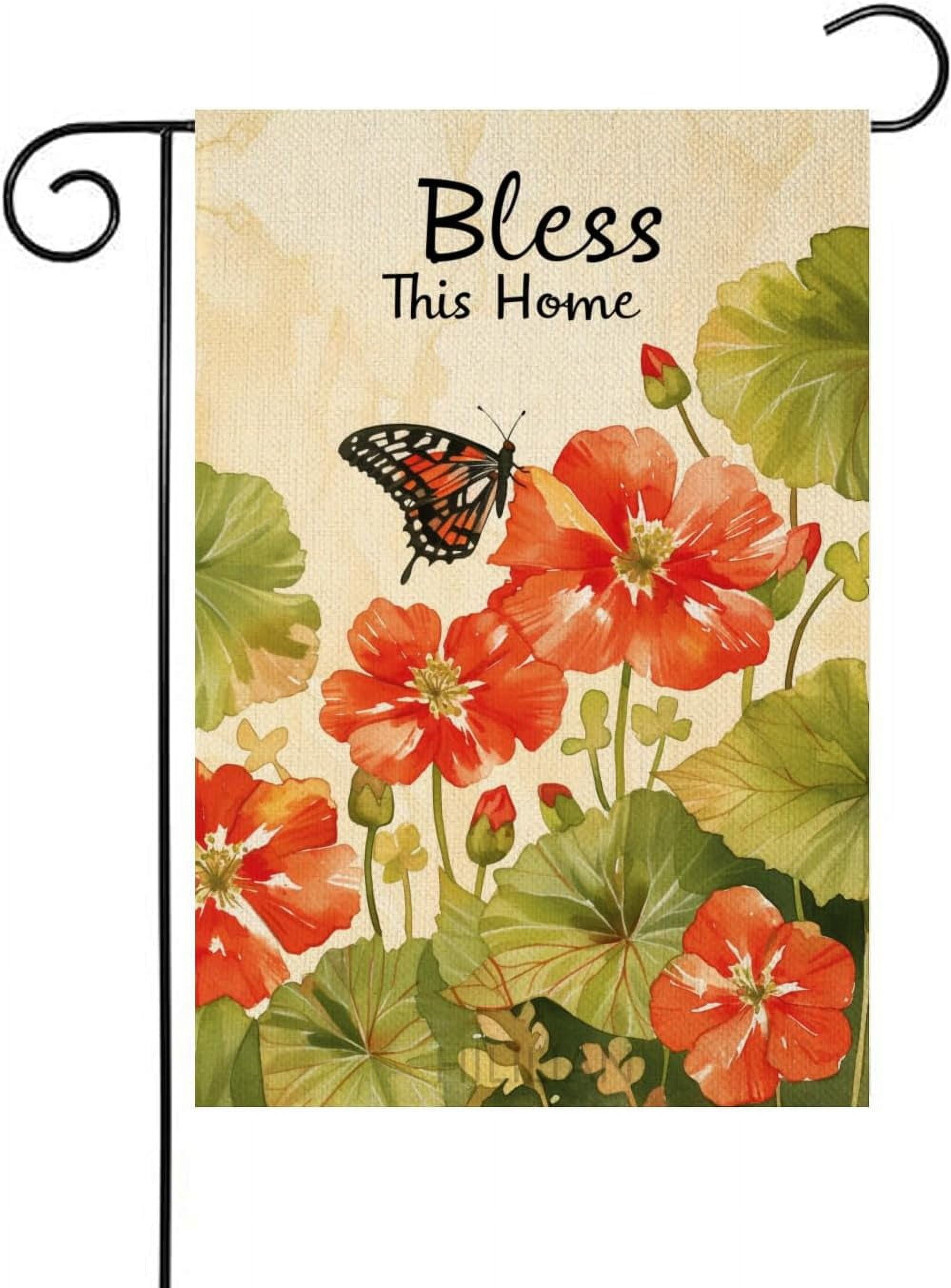 Bless This Home Garden Flag Red Geranium Garden Flag Double Sided god ...