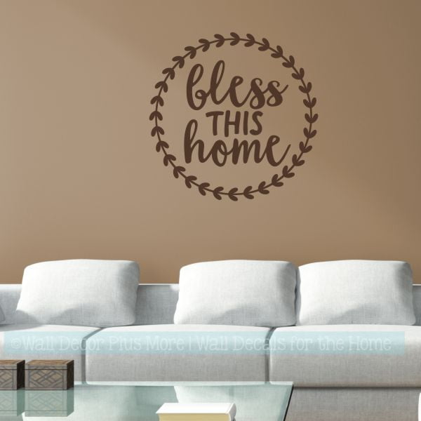 Bless This Home Laurel Wreath Wall Art Decals Farmhouse Decor Stickers ...