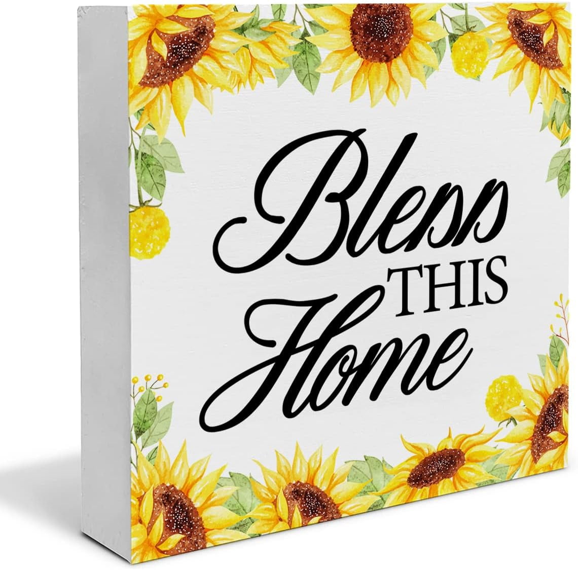 Bless This Home Wood Box Sign Art Desk Decor Farmhouse Sunflower Wood ...
