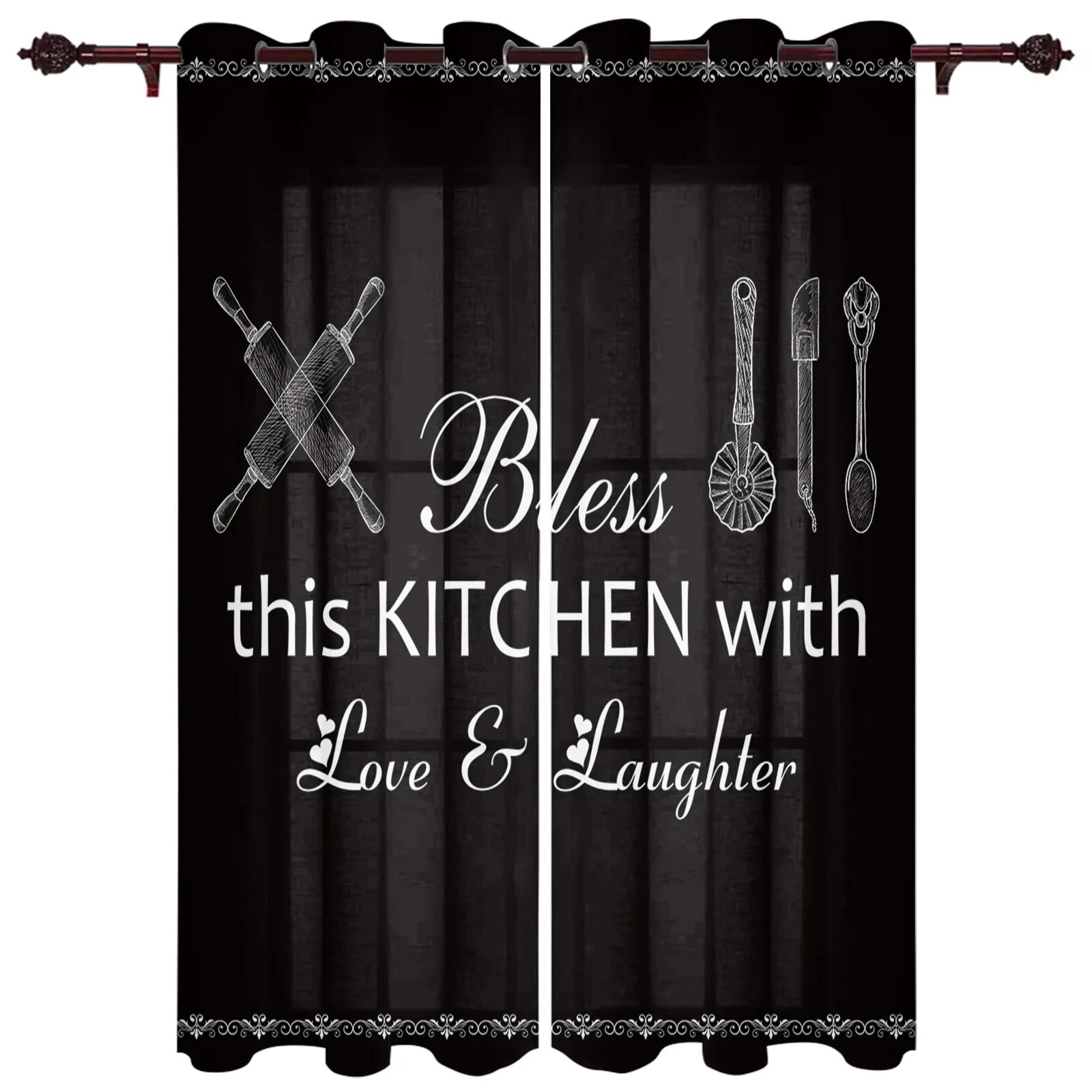 Bless This Kitchen Black Curtains for Living Room Luxury Bedroom Window Curtain Home Decor ...
